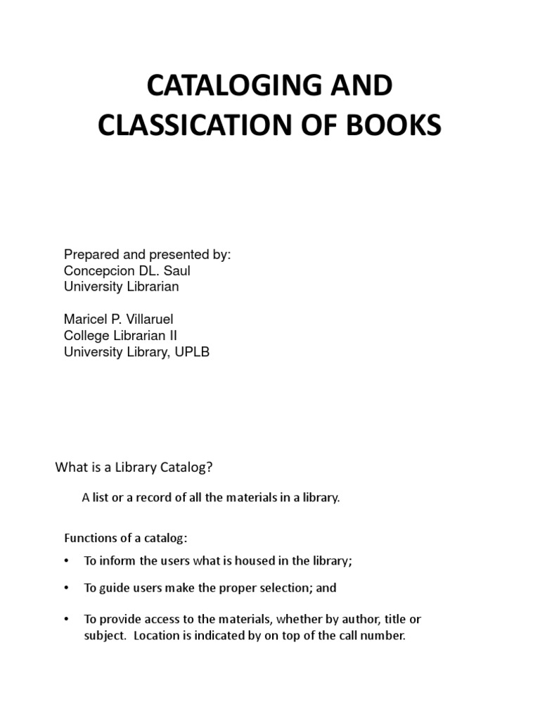 Cataloging and Classification of Books-1 | PDF | Cataloging | Library ...