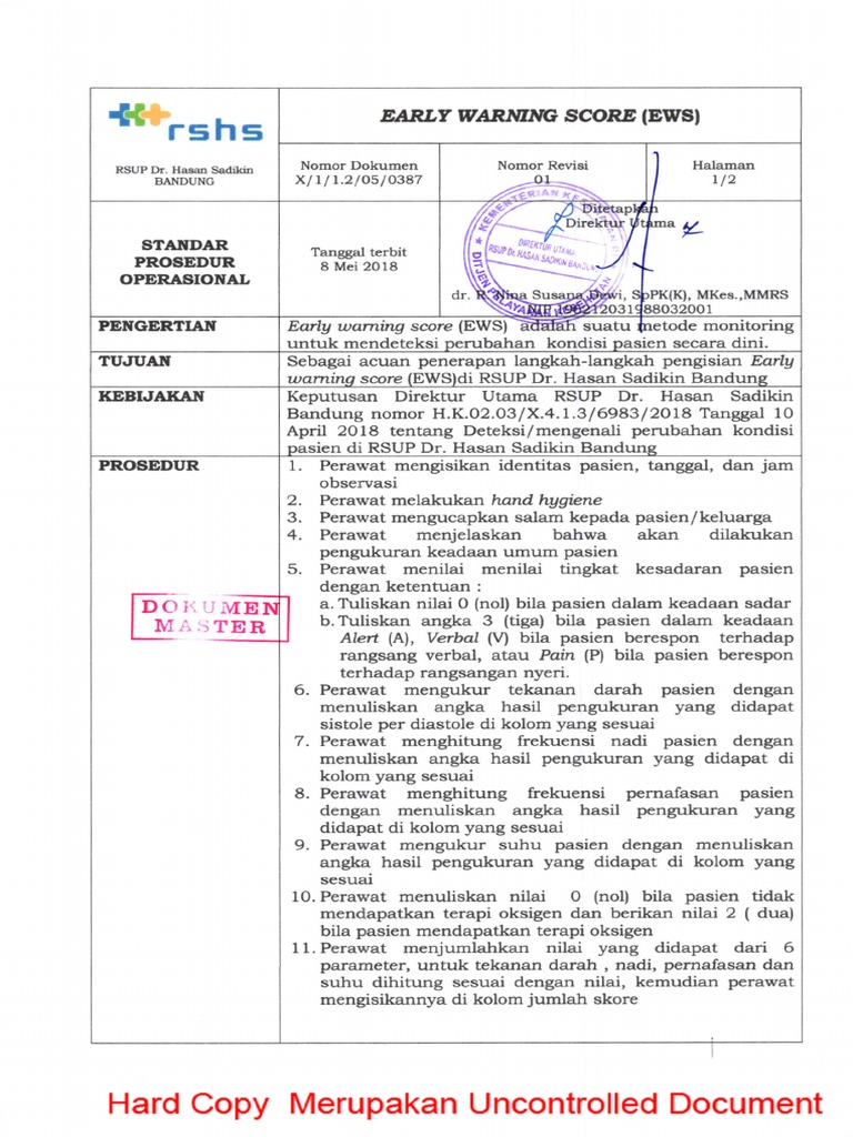 Early Warning Score (Ews) - Revisi 2018 | PDF