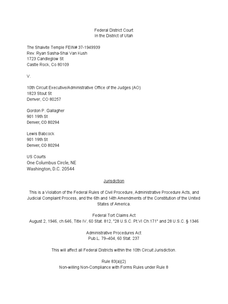 Van Kush/Gallagher v. Administrative Office of The Judges, 10th Circuit ...
