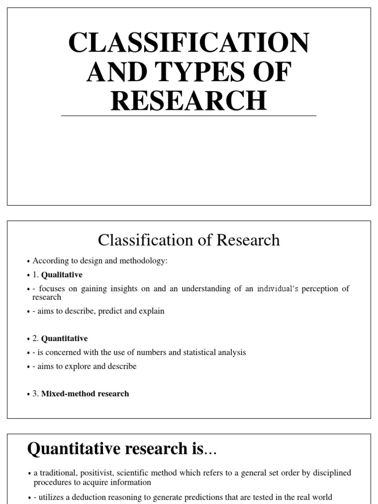 Lecture 2 Classification and Types of Research | Qualitative Research ...