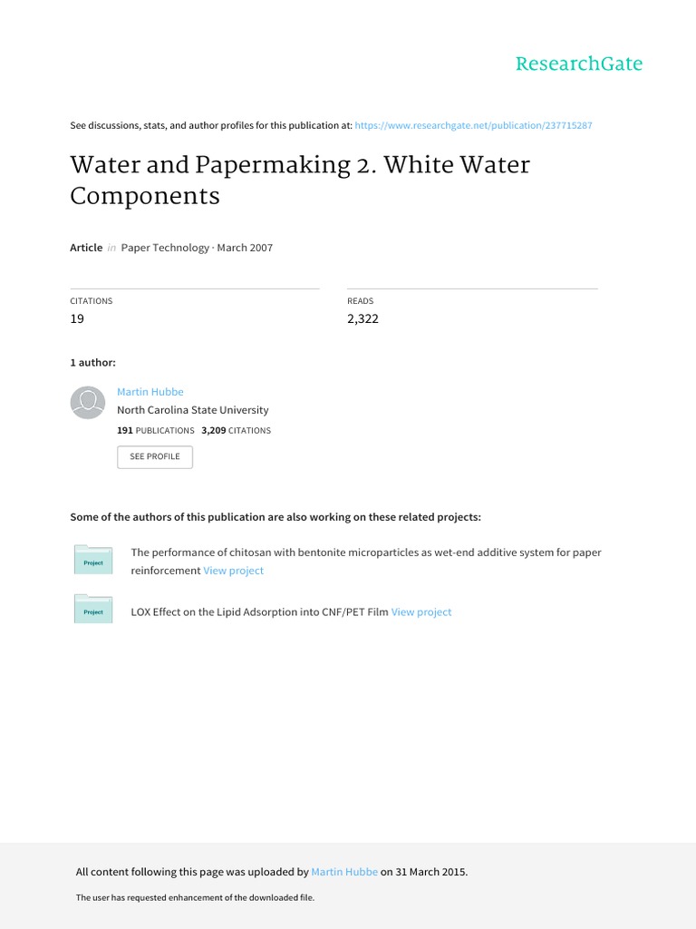Water and Papermaking 2 White Water Components | PDF | Pulp (Paper) | Paper