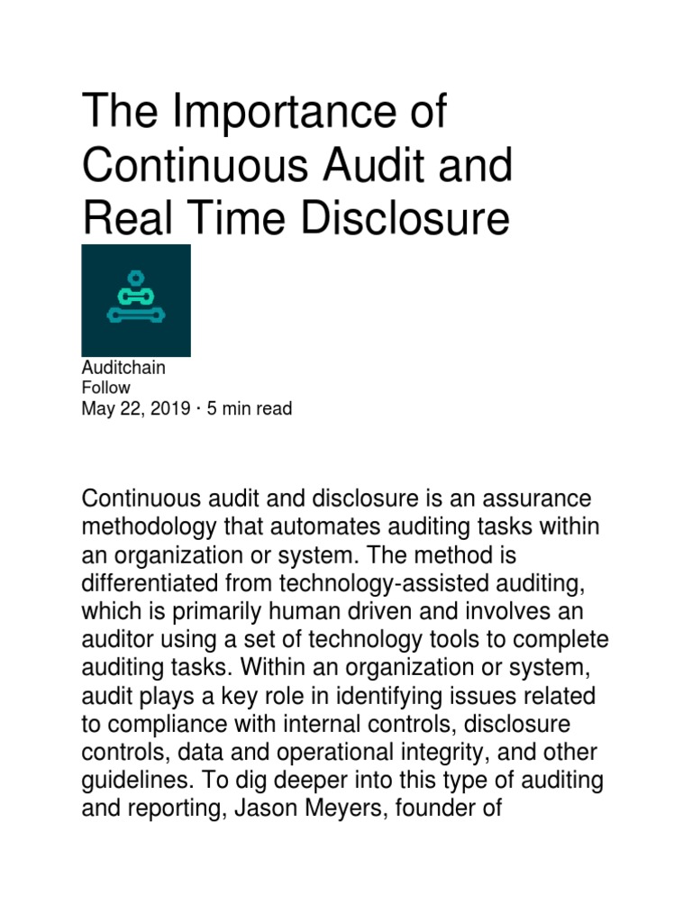 The Importance of Continuous Audit and Real Time Disclosure | PDF ...