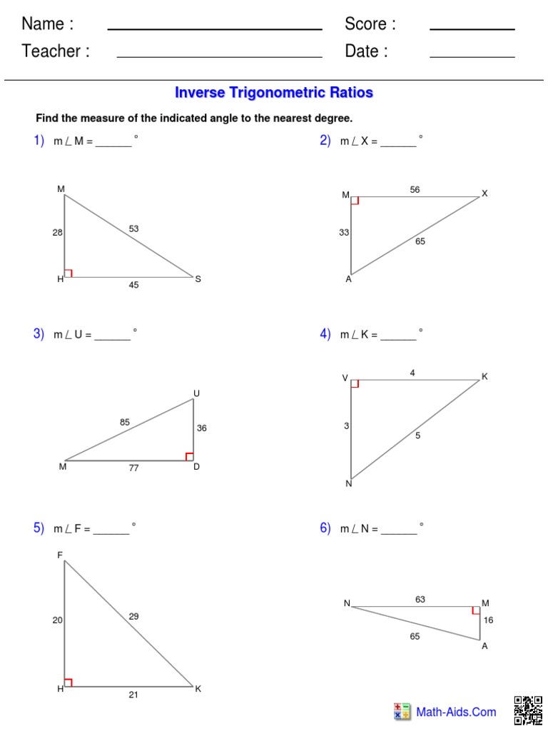 Trig Inverse Ratios PDF | PDF | Elementary Geometry | Trigonometry