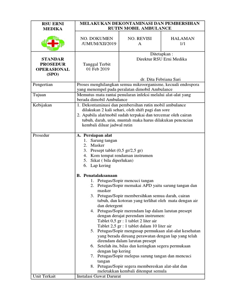 Sop Cuci Ambulance | PDF | Sains & Matematika