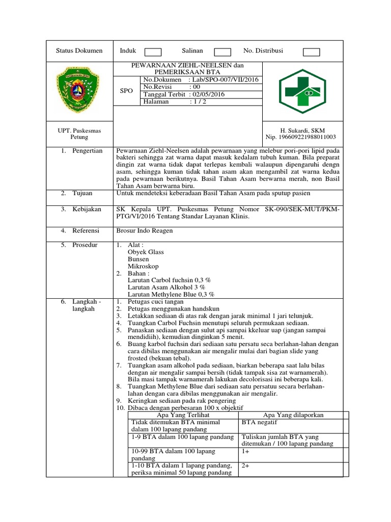Pewarnaan ZN Dan Pemeriksaan Bta | PDF