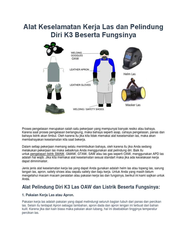 Alat Keselamatan Kerja Las Dan Pelindung Diri K3 Beserta Fungsinya | PDF