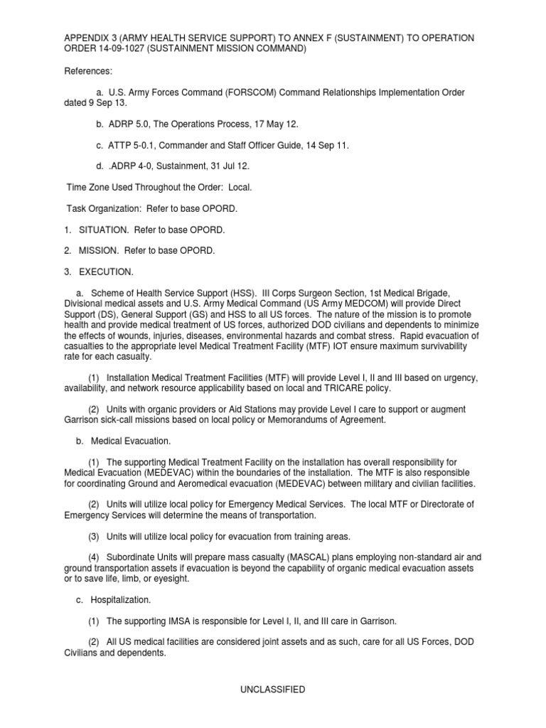 Appendix 3 (Army Health System Support) To Annex F (Sustainment) 24 Sep ...