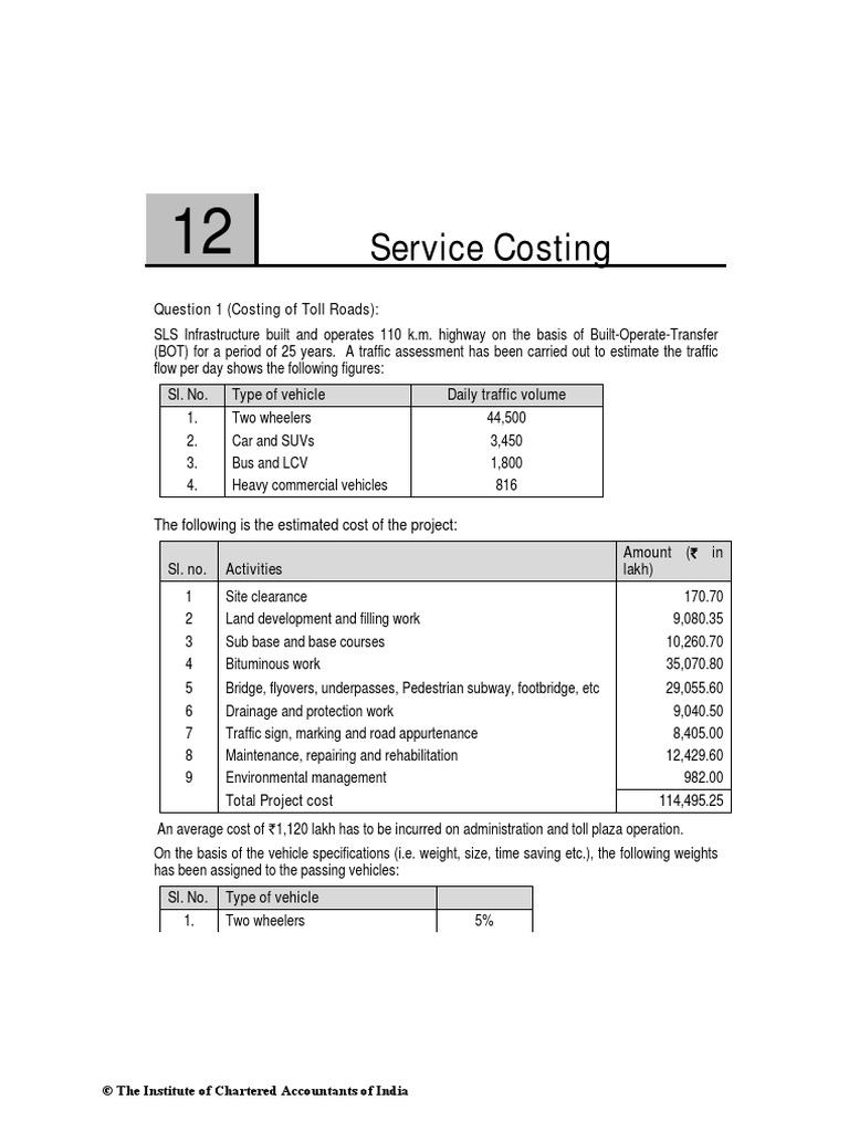 Chapter 12 Service Costing | PDF | Toll Road | Road