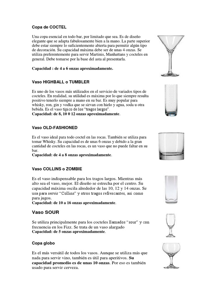 Tipos de copas y vasos para cocteles | PDF | brandy | Vino