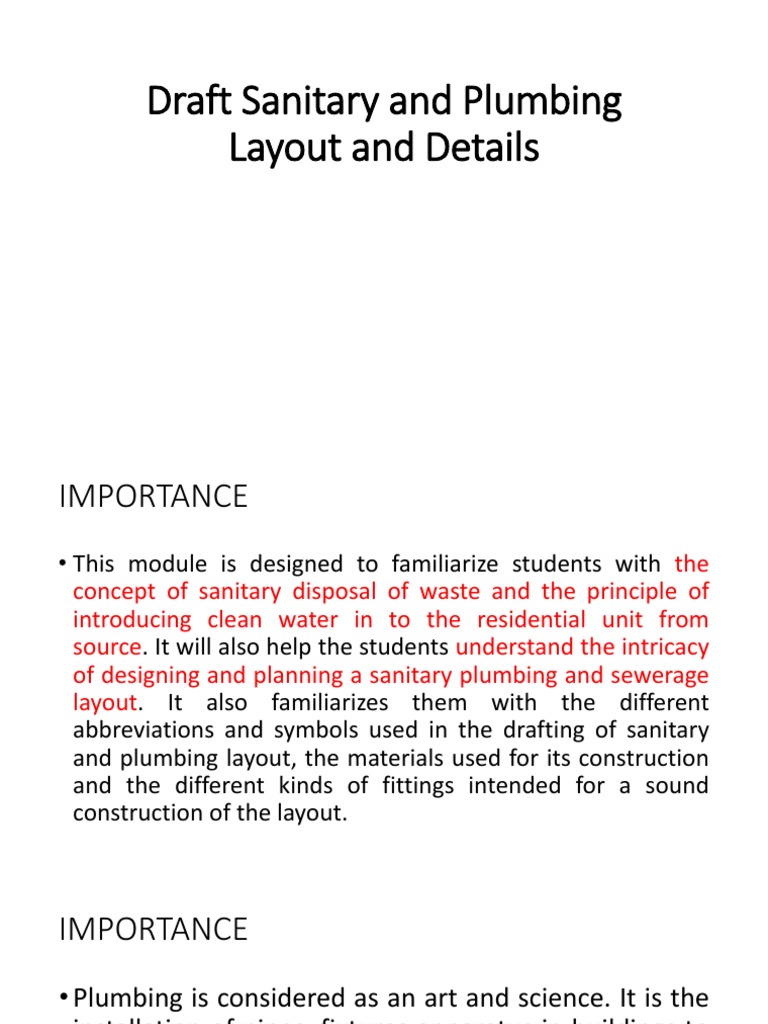 Draft Sanitary and Plumbing Layout and Details | PDF