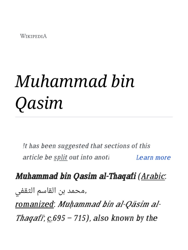 Muhammad Bin Qasim - Wikipedia | PDF | Sindh | Qur'an
