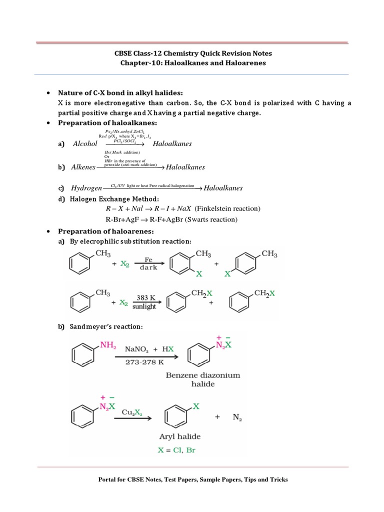 Chapter 10 - Haloalkanes and Haloarenes | PDF | Alkane | Chemical Reactions