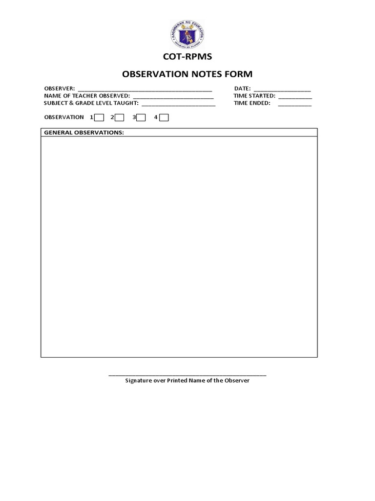 COT Observation-Notes-Form-051018 | PDF