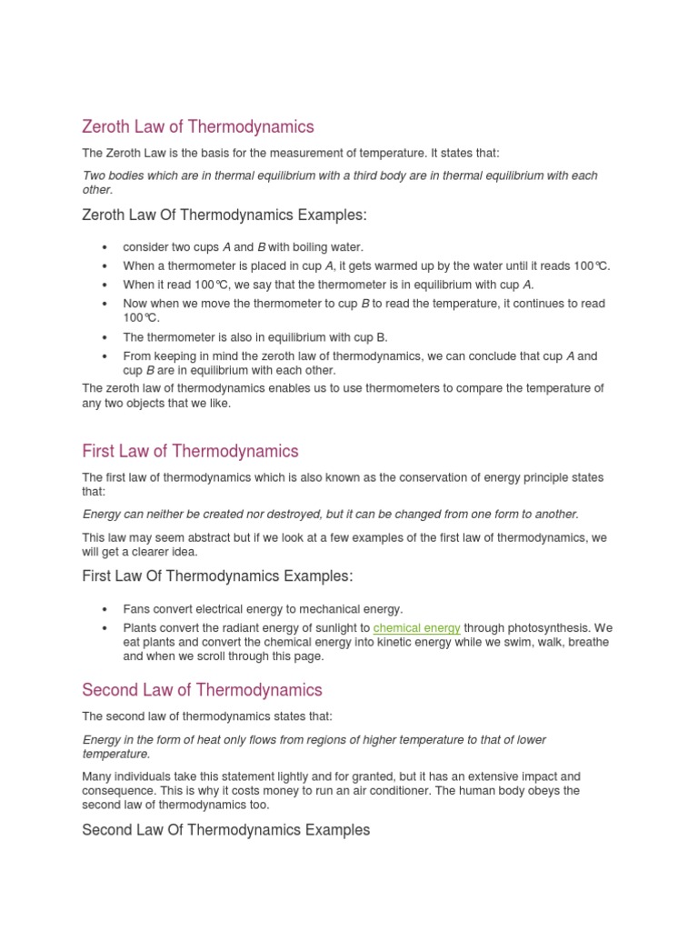 Zeroth Law of Thermodynamics Summary | PDF | Enthalpy | Entropy