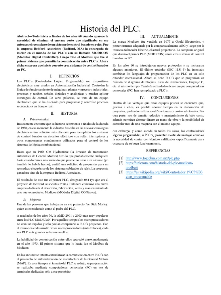 Historia Del PLC | PDF | Controlador lógico programable | Ingenieria ...