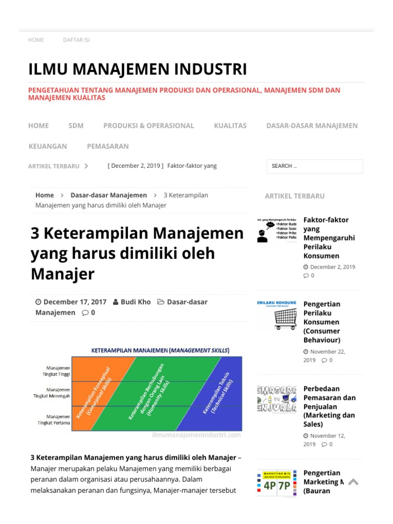 3 Keterampilan Manajemen Yang Harus Dimiliki Oleh Manajer PDF | PDF
