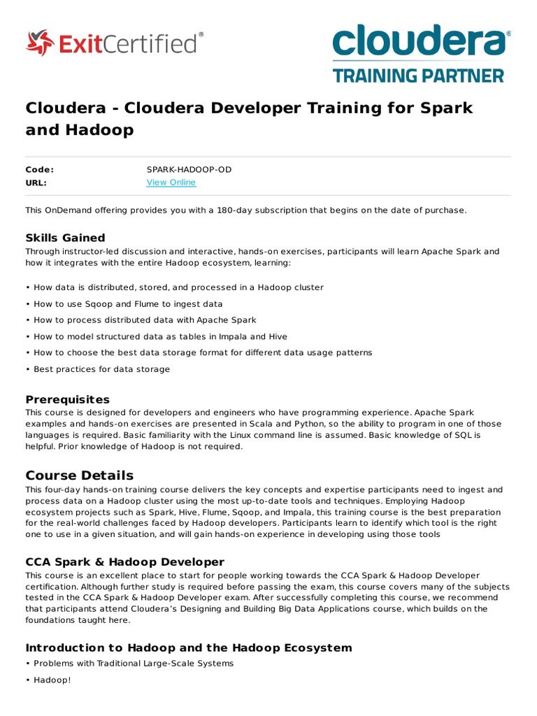 Cloudera Developer Training For Spark and Hadoop | PDF | Apache Spark | Apache Hadoop