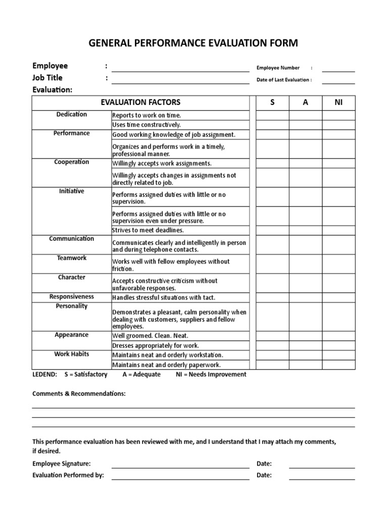 General Performance Evaluation Form | PDF | Performance Appraisal ...