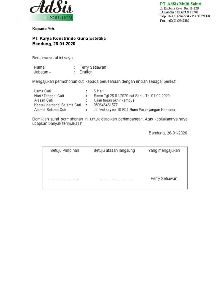 Surat Permohonan Cuti | PDF
