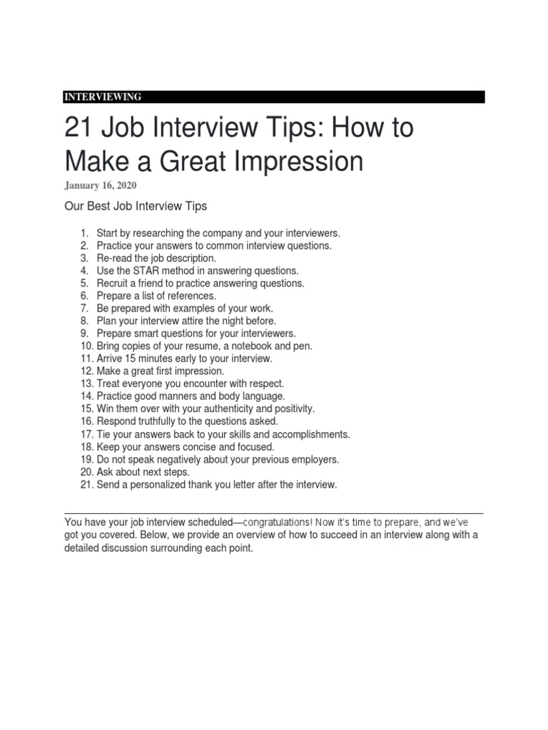 How To Make A Great Impression in A Job Interview | PDF | Job Interview ...