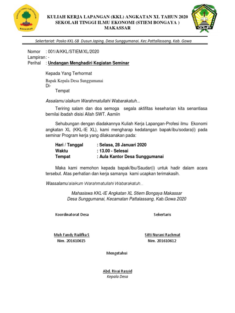 Contoh Surat Undangan Seminar Program Kerja | PDF