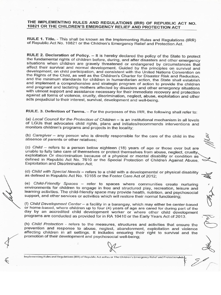 Implementing Rules and Regulations of RA 10821 - 2 | PDF