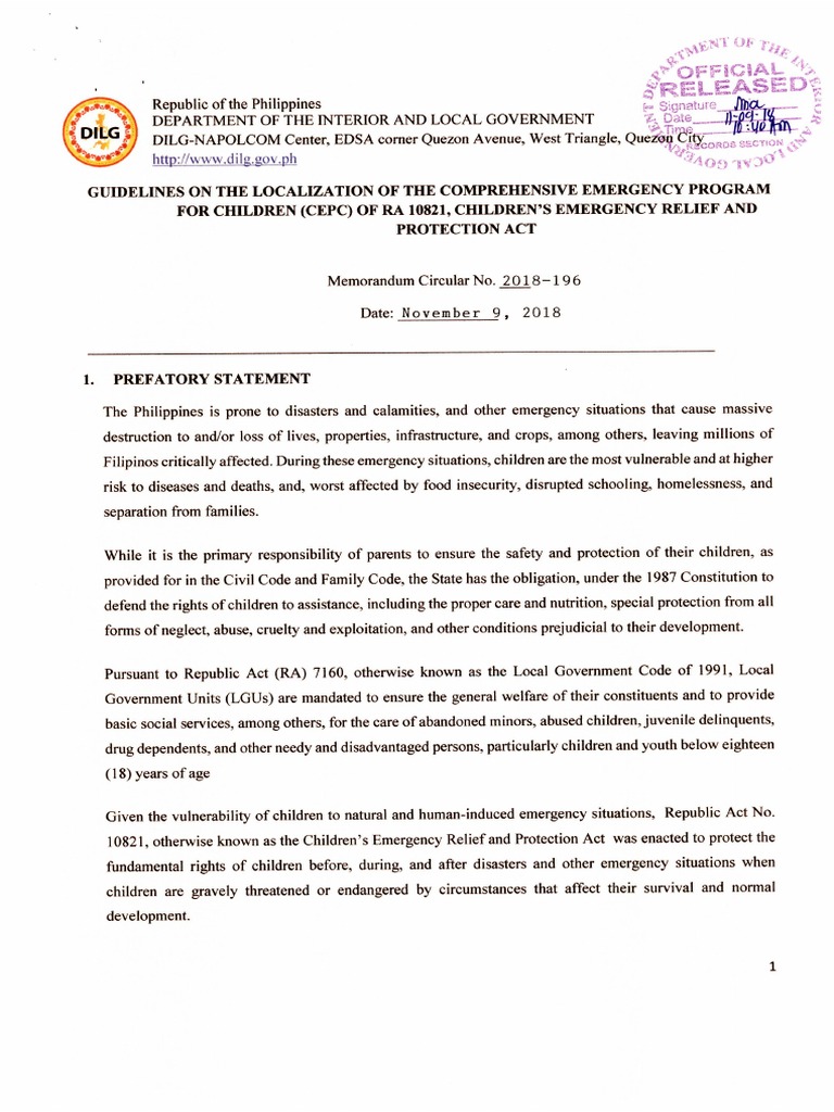 DILG MC 196 - 2018 11.9.18 Localization of CEPC PDF | PDF