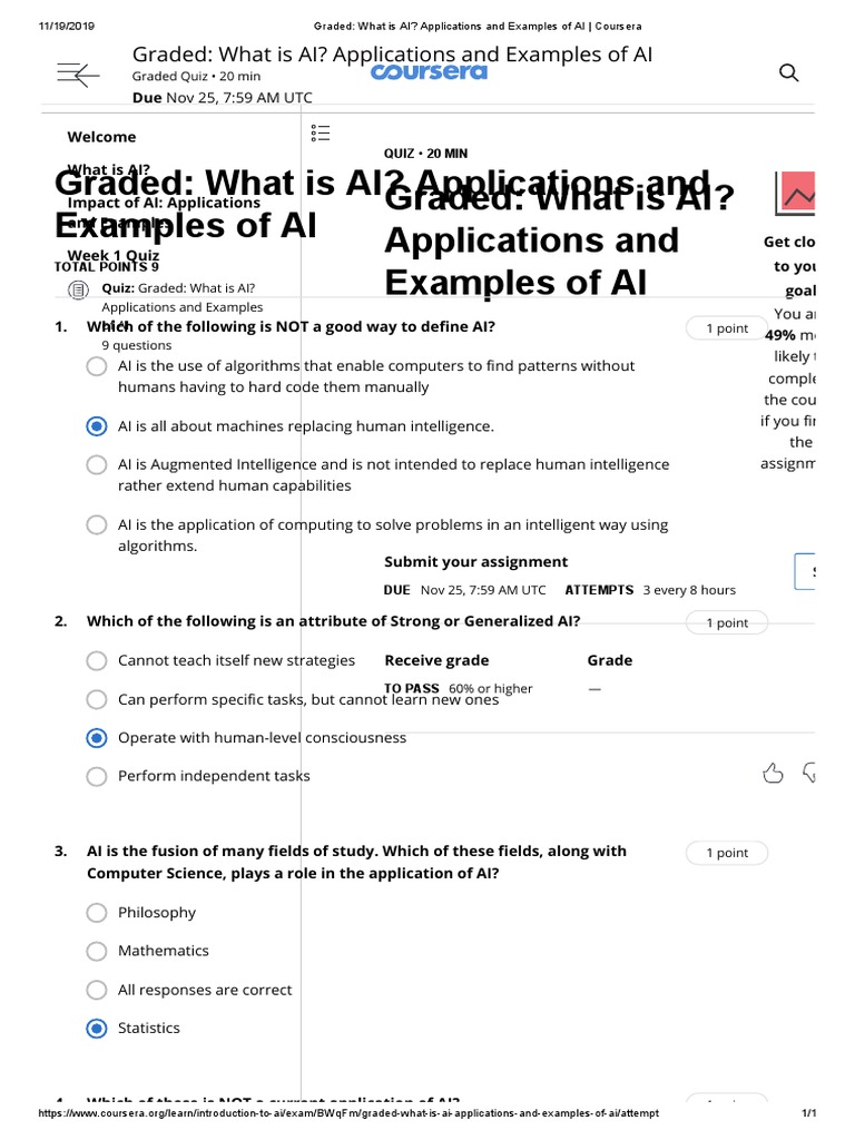 Graded What Is AI Applications And Examples Of AI Coursera PDF