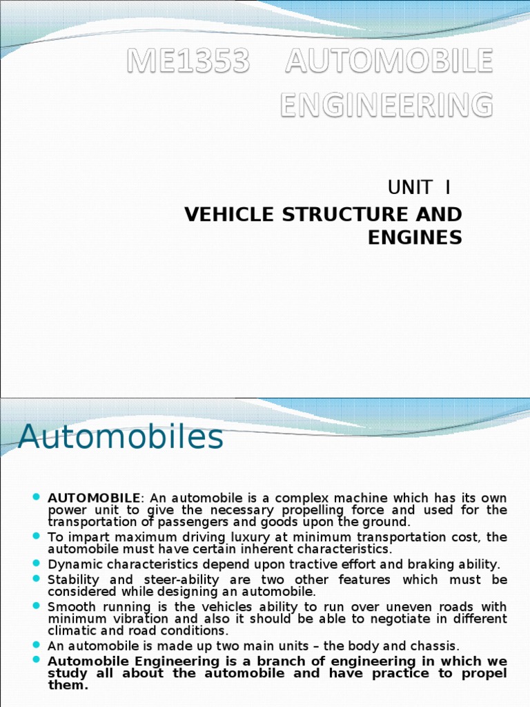 Vehicle Structure and Engines: Unit I | PDF | Drag (Physics ...