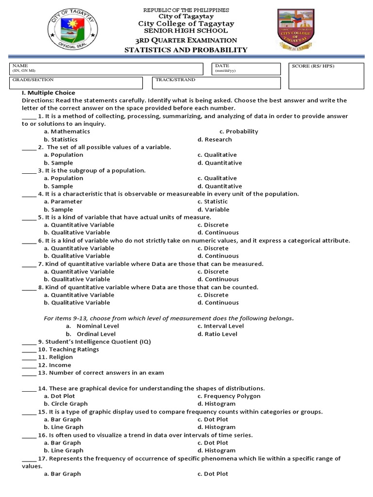 Statistics and Probability Exam Guide | PDF | Histogram | Statistics