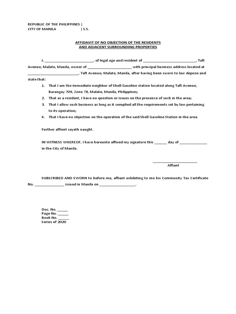 Affidavit of No Objection | PDF