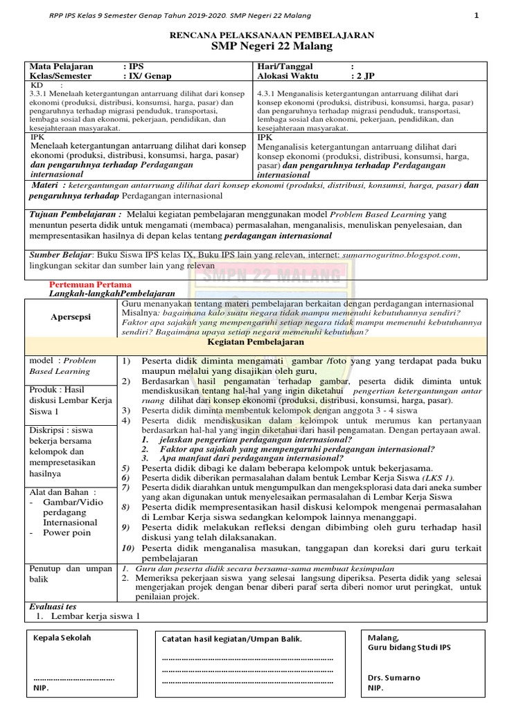 RPP BAB 3 Kelas 9, IPS | PDF