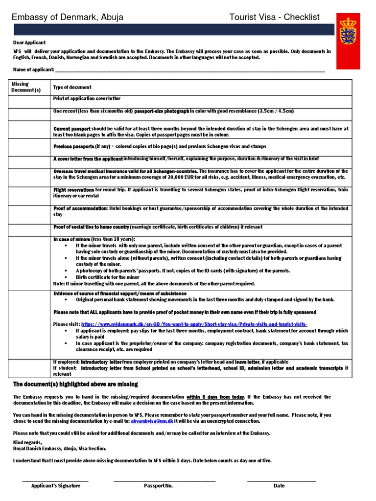 Tourist-Visa Check List (Denmark) | PDF | Travel Visa | Passport