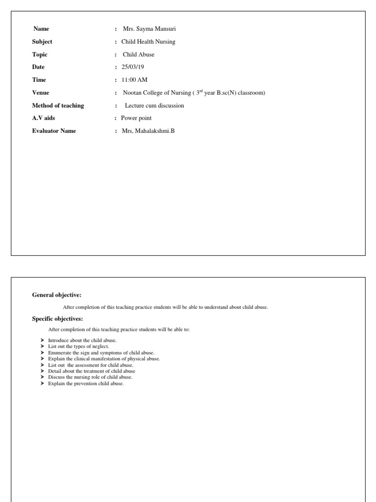 Child Abuse Lesson Plan | PDF | Child Neglect | Child Abuse