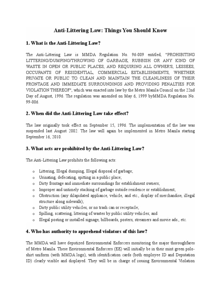 Anti-Littering Law-Mmda | PDF | Waste | Government