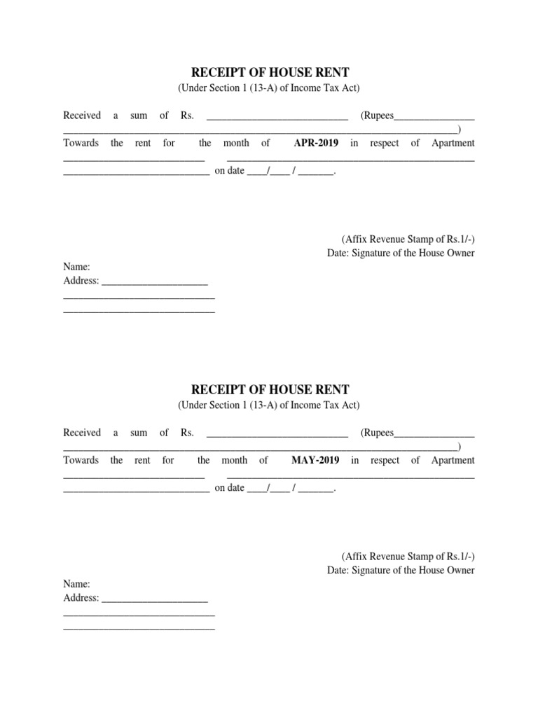 Receipt of House Rent Free Doc Format Template | PDF | Income | Receipt