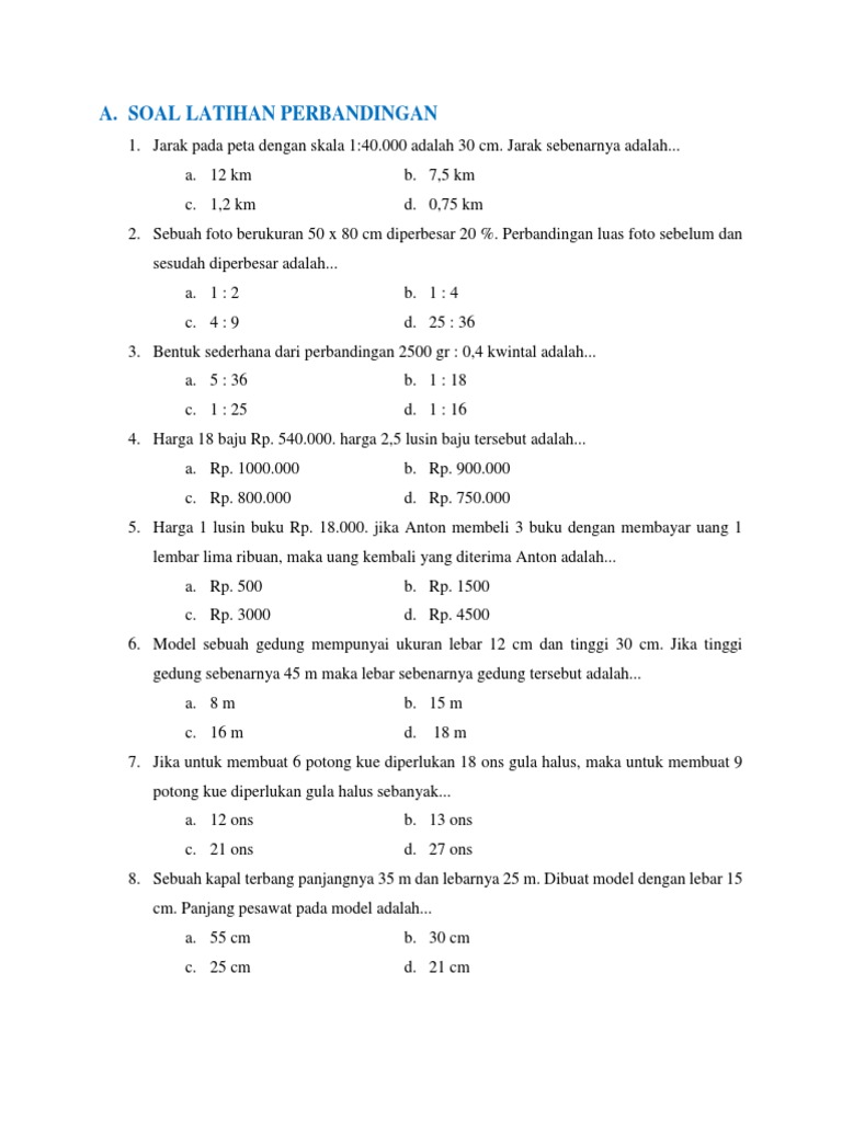 Soal Latihan Perbandingan Kelas 7 | PDF