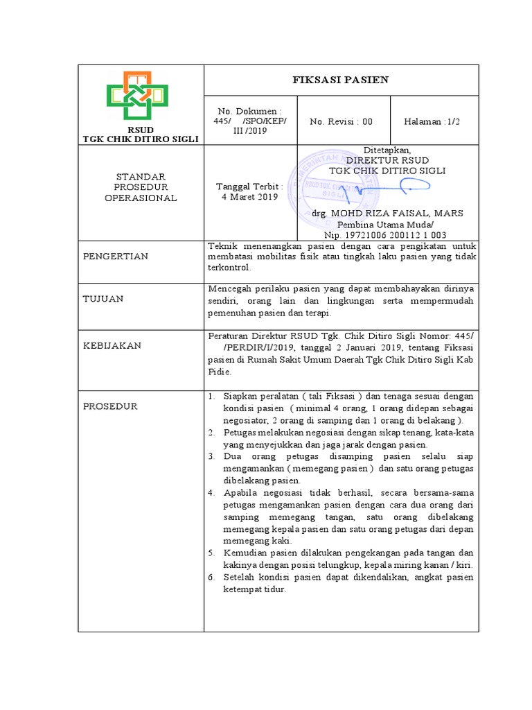 SOP FIKSASI PASIEN Revisi | PDF