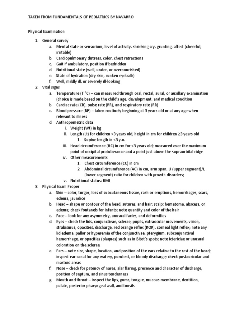 Pediatrics Physical Examination | PDF | Medical Specialties | Human Anatomy