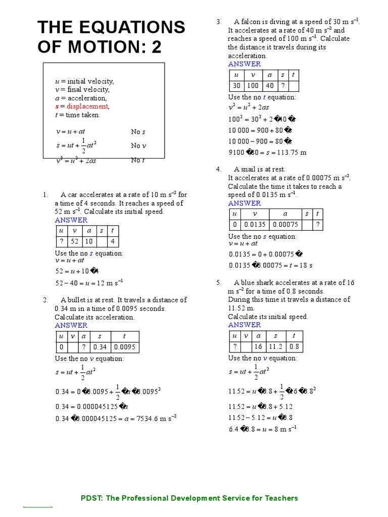 Equations of Motion Practice Problems | PDF | Speed | Acceleration