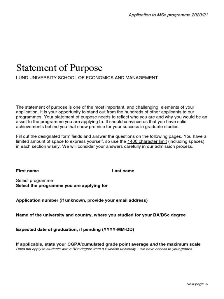 Statement of Purpose | PDF | University And College Admission | Academia