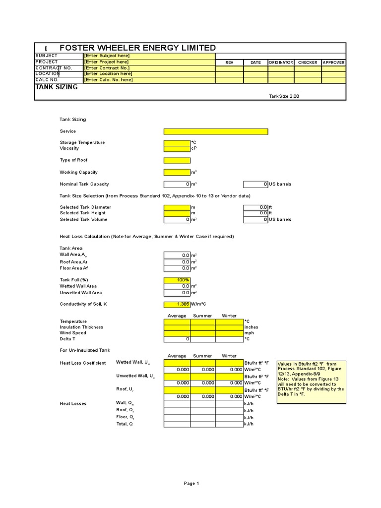 Tank Size | Microsoft Excel | Building Engineering