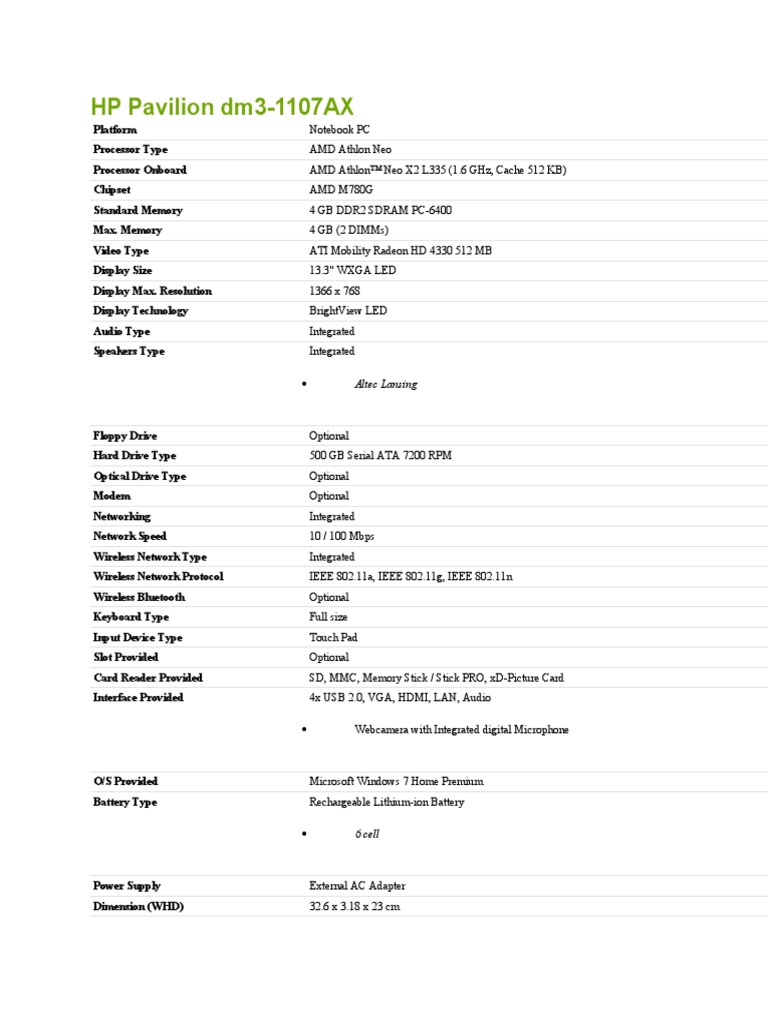 HP Pavilion Dm3 | PDF