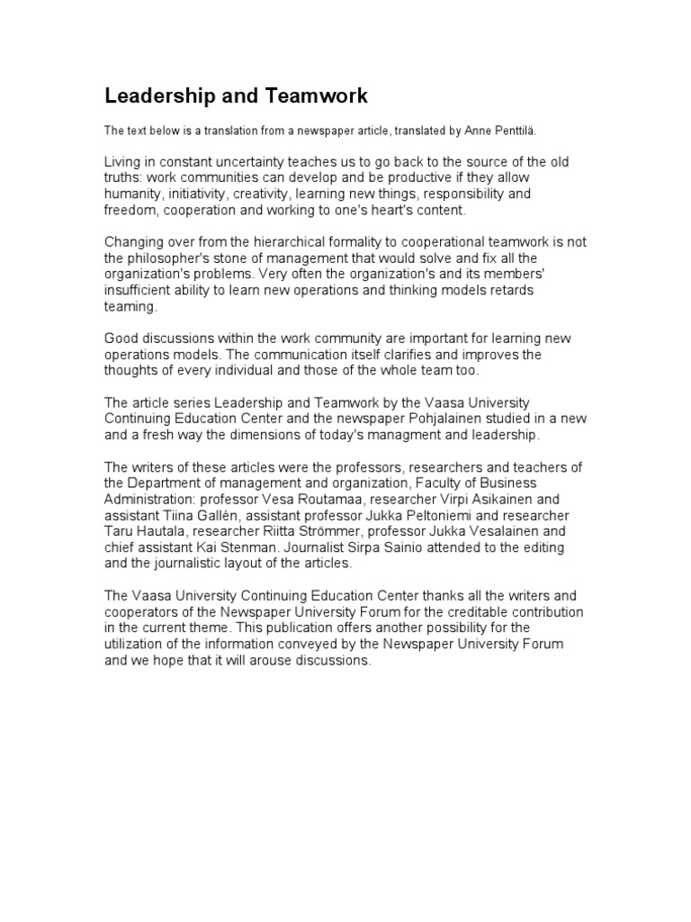 Leadership and Teamwork | Creativity | Motivation