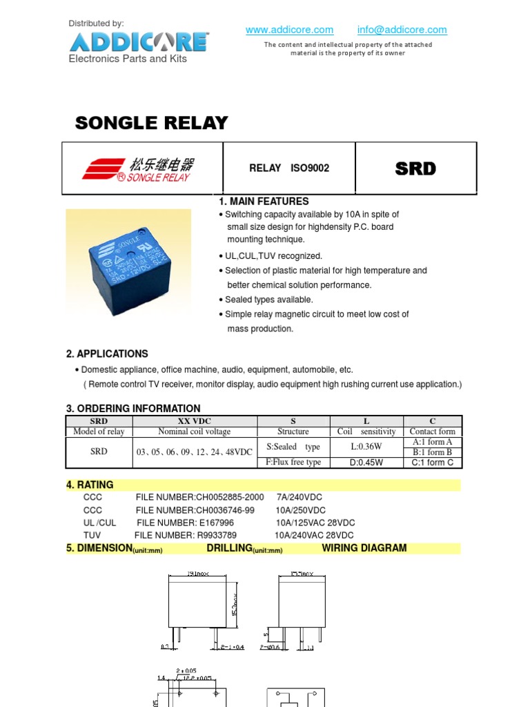 SRD-5VDC-SL-C Relay Datasheet | PDF | Relay | Inductor