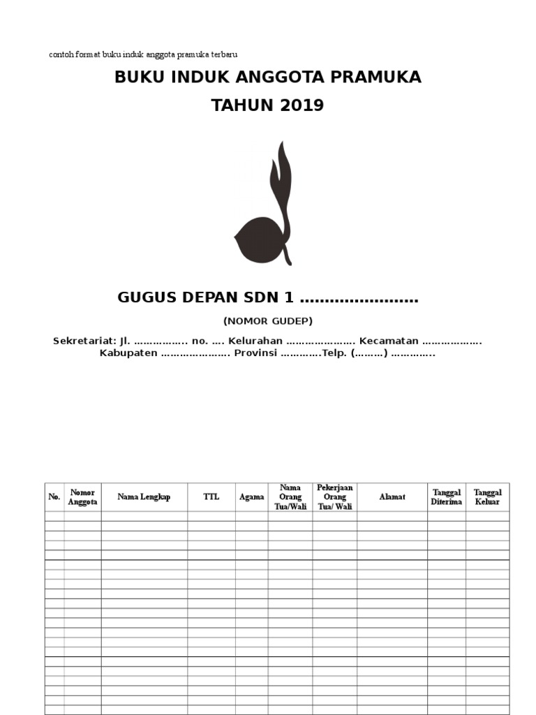 Contoh Format Buku Induk Anggota Pramuka Terbaru | PDF
