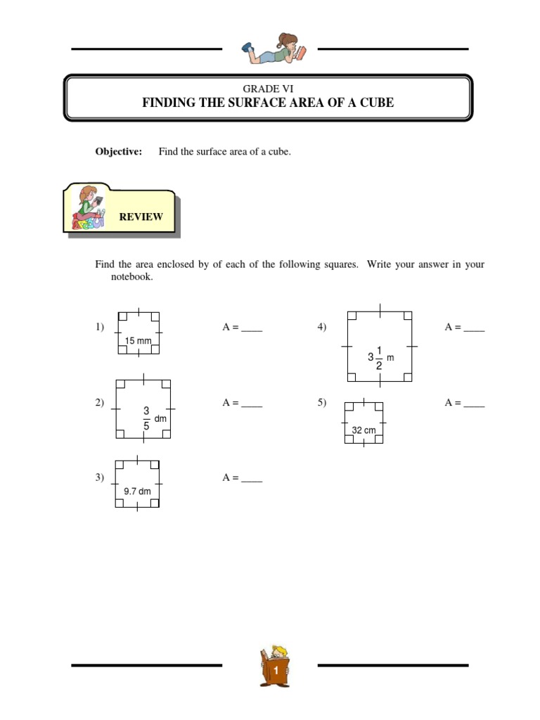 Surface Area of a Cube Worksheet | PDF | Geometric Objects | Convex ...