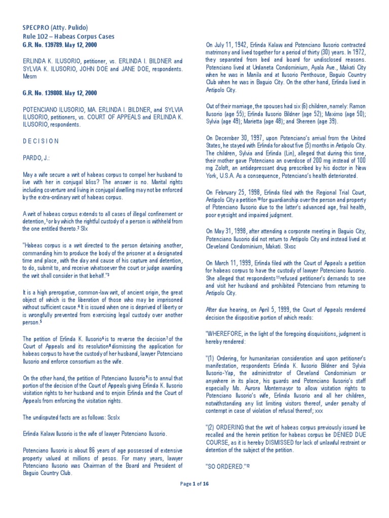 Specpro Rule 102 | PDF | Habeas Corpus | Bail