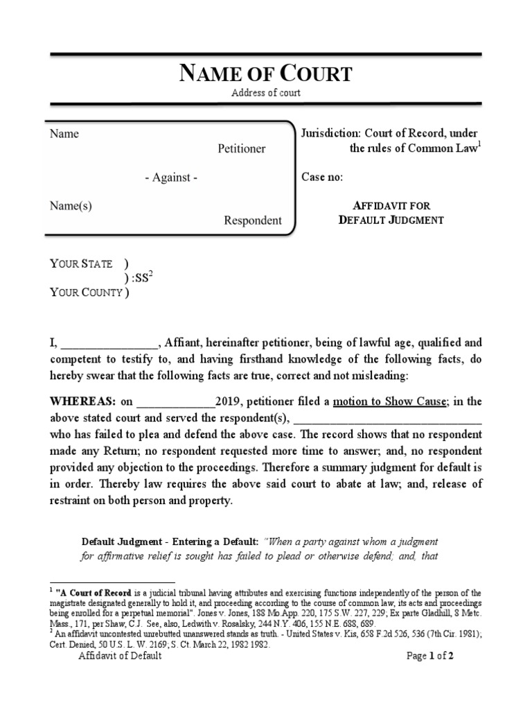 Affidavit of Default | PDF | Default Judgment | Affidavit