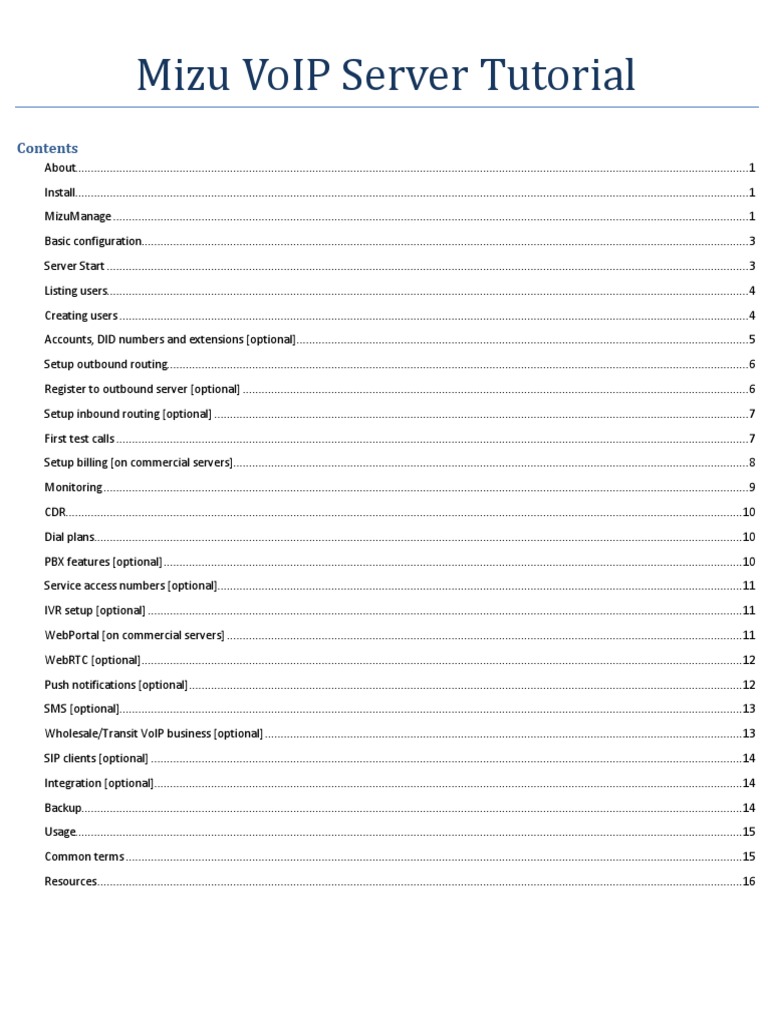 Mizu Voip Server Tutorial PDF | PDF | Session Initiation Protocol | Voice Over Ip